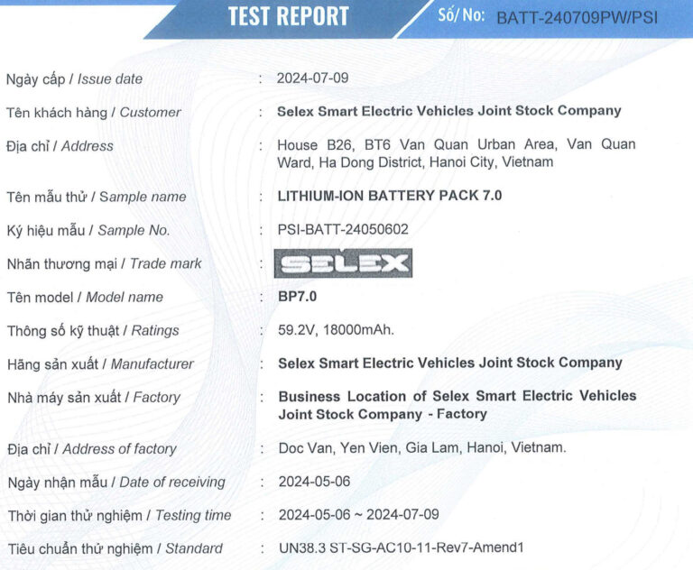 Pin Selex Motors đạt tiêu chuẩn UN 38.3 của Liên hợp quốc. Trở thành hãng xe máy điện đầu tiên ...